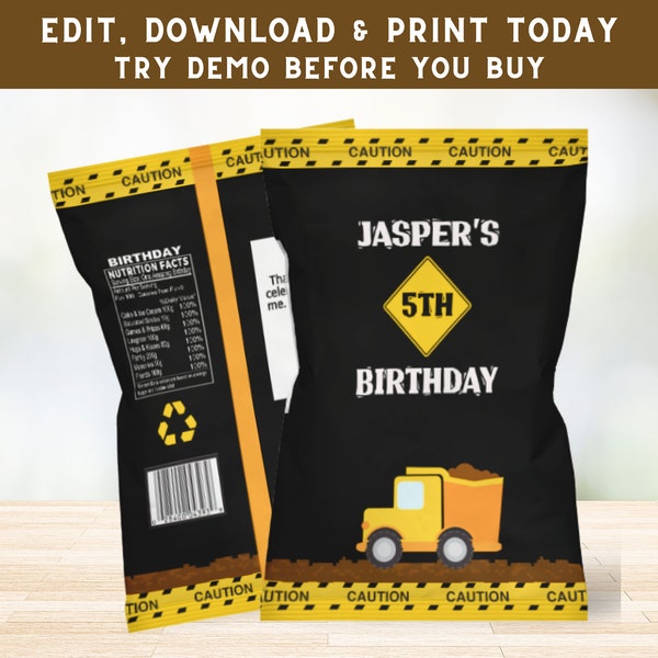 Construction Theme Chip Bag - Etsy