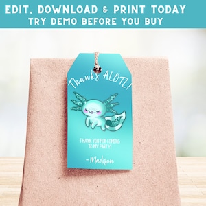 Teal Axolotl Favor Tags - Axolotl Thank You Tags - Kids Party Favor ...