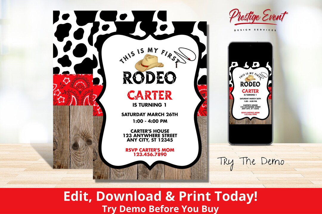 My First Rodeo Birthday Invitation - Rodeo Birthday Invite - Cowboy 1st ...