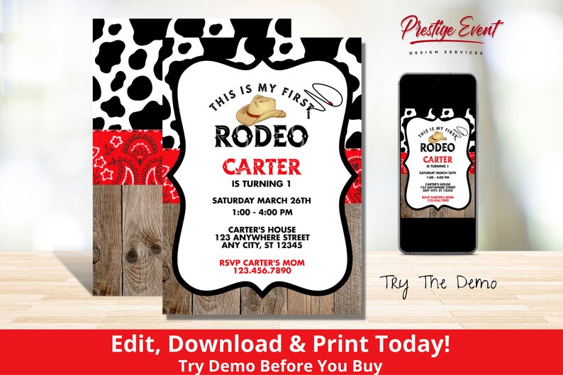 My First Rodeo Birthday Invitation Rodeo Birthday Invite - Etsy