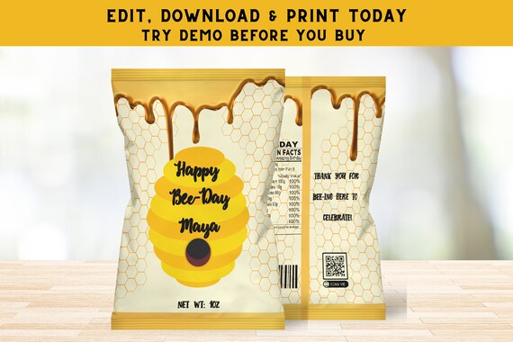 Bee Day Chip Bags - Honey Bee Chip Wrapper - Bumble Bee Treat Bag ...