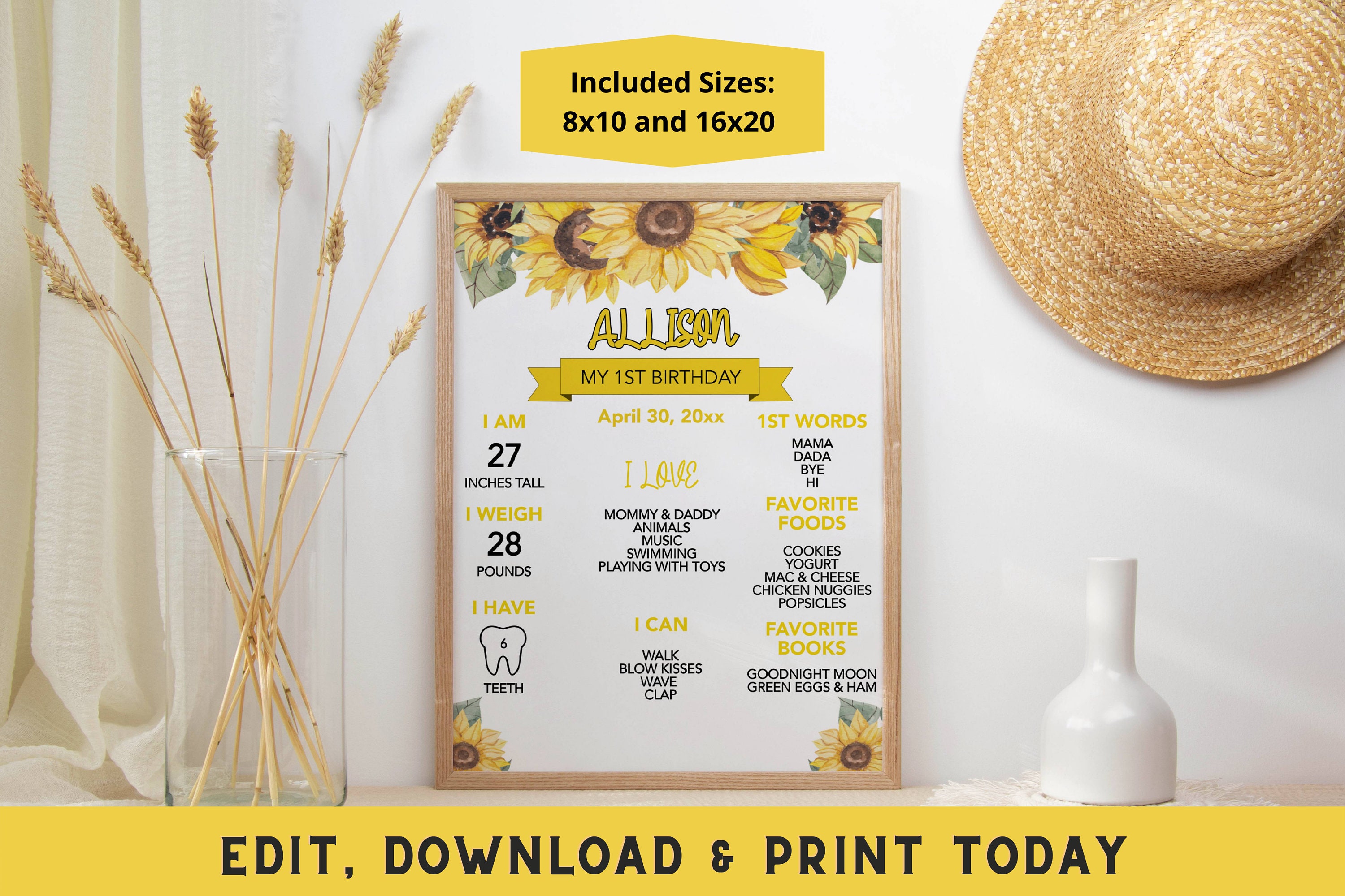 Sunflower Milestone Poster Sunflower Party 1st Birthday - Etsy