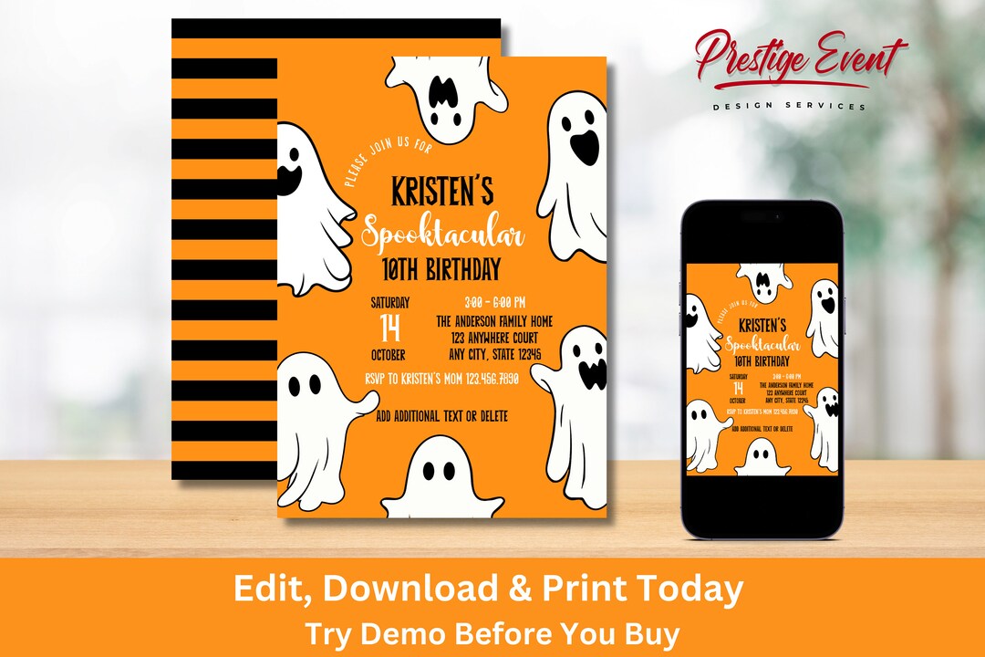 Spooktacular Ghost Birthday Invitation | Halloween Party Invite ...