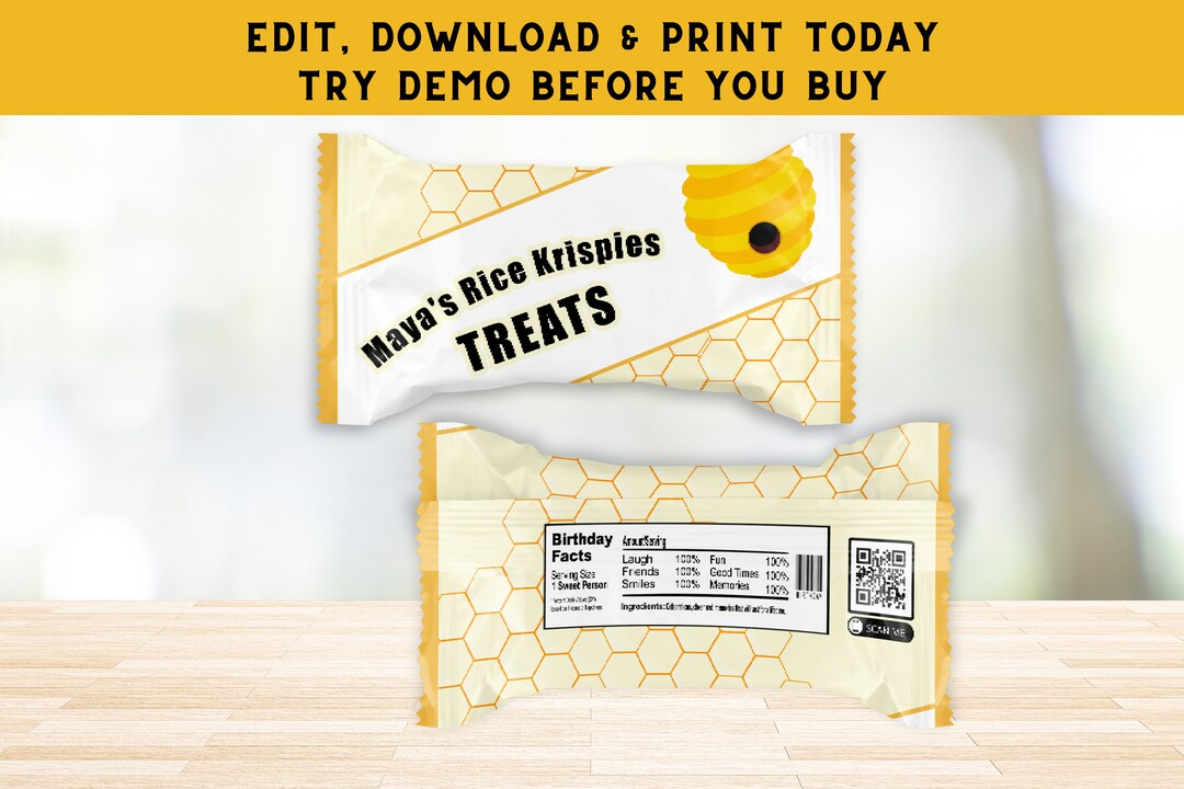 Honey Bee Rice Treat - Personalized Birthday Snack Label - Printable ...