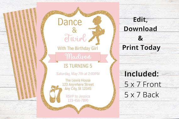Ballet Invitation - Ballerina Theme Invite - Dance Invitation ...
