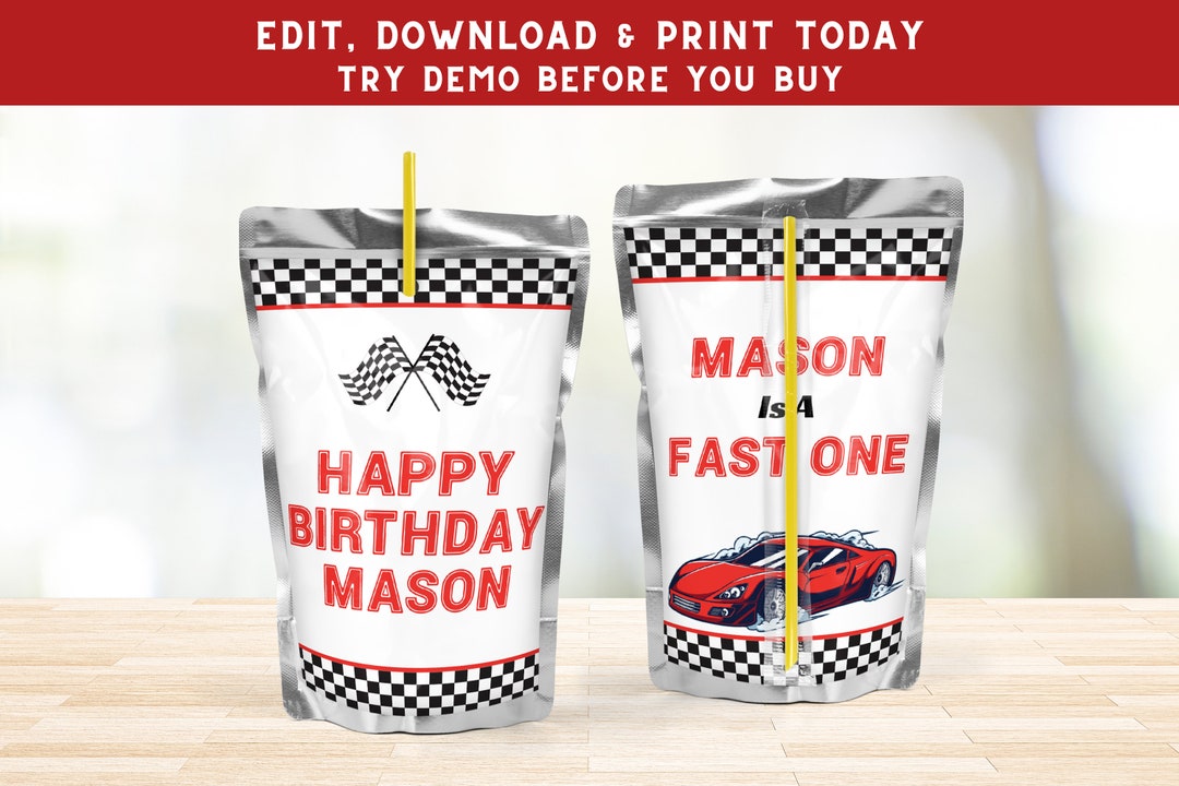 Race Car Juice Label - Racing Party Favor - Printable Birthday Juice ...