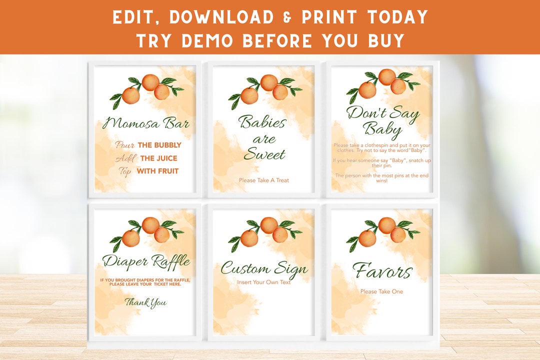 Little Cutie Baby Shower Sign Bundle: Orange Theme (digital Download ...