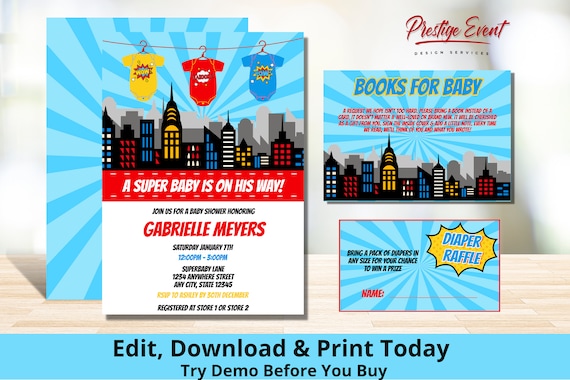 Super Hero Baby Shower Invitation Bundle - Super Baby Theme - Books For ...