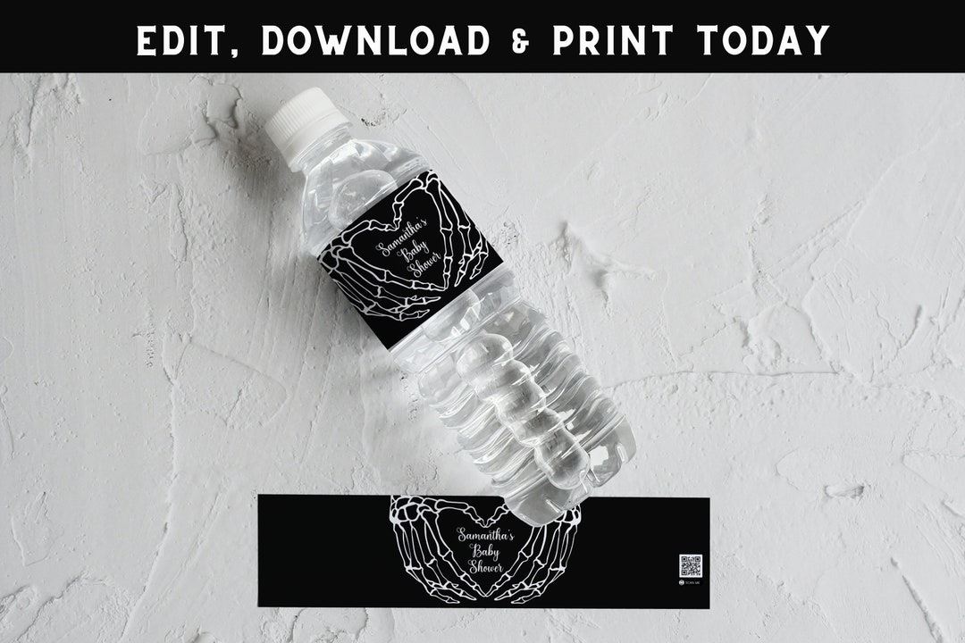 Skeleton Water Bottle Label - Gothic Water Wrapper - Custom Water ...