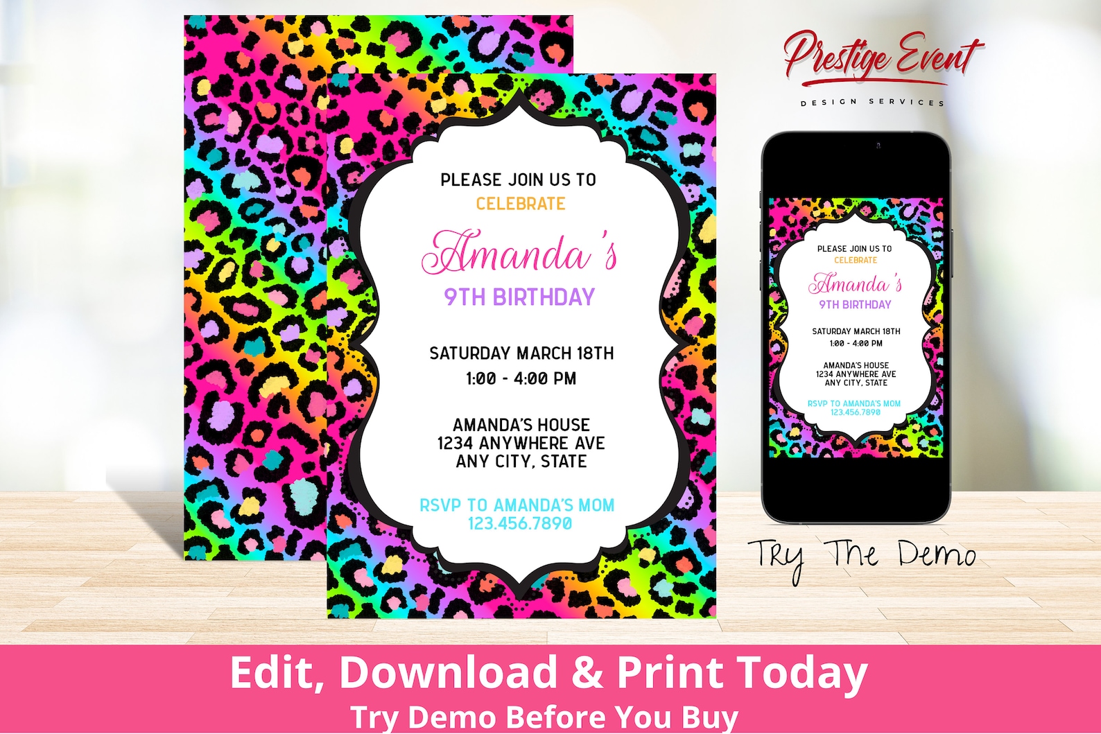 Rainbow Leopard Invitation Leopard Print Invite Leopard - Etsy