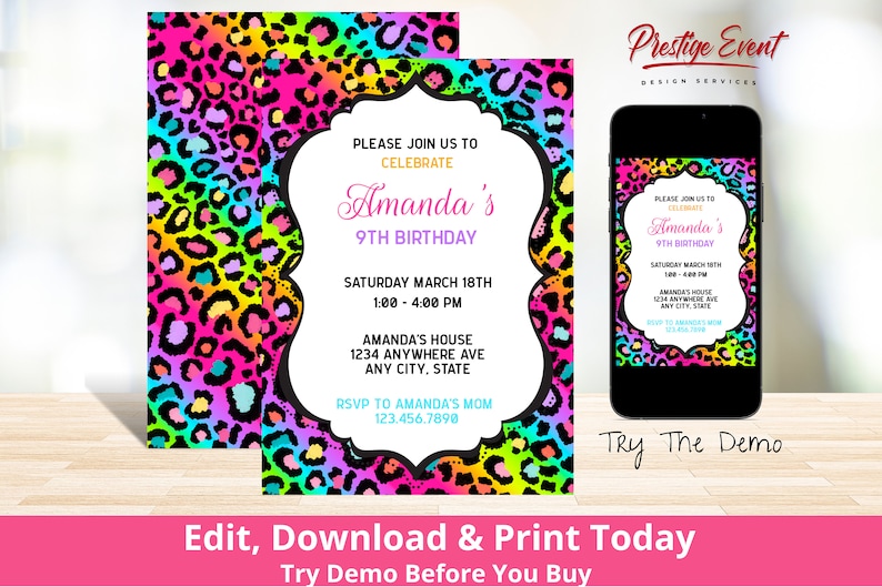 Rainbow Leopard Invitation Leopard Print Invite Leopard - Etsy