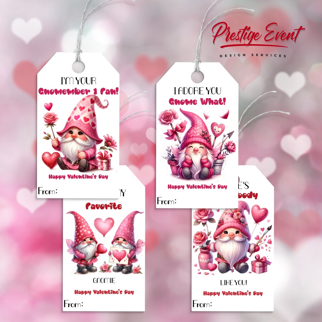 Valentine Gnome Tags, Gnome Gift Tags, School Valentines, Gnome ...