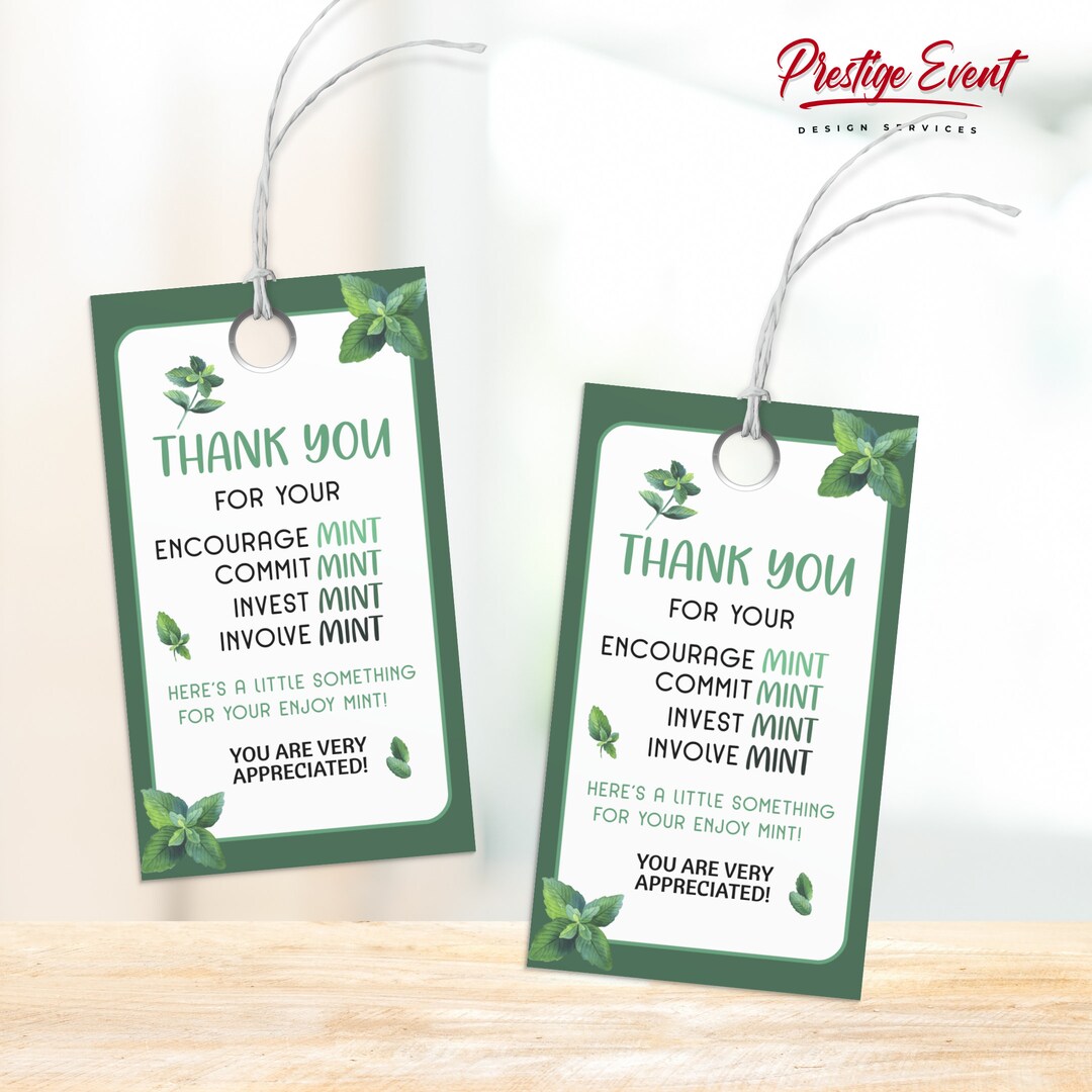 Mint Appreciation Tag, Teacher Gift Tag, Thank You Gift Tag, Staff ...