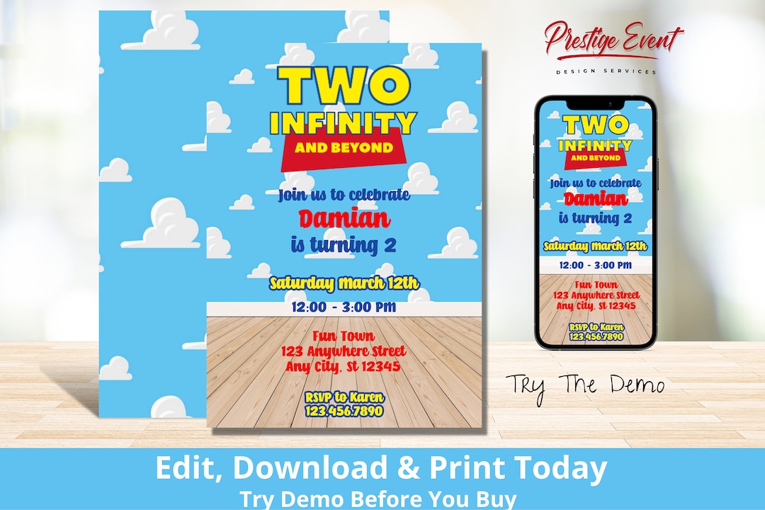 Toy Story Invitation - Two Infinity & Beyond Invite - Two Infinity ...