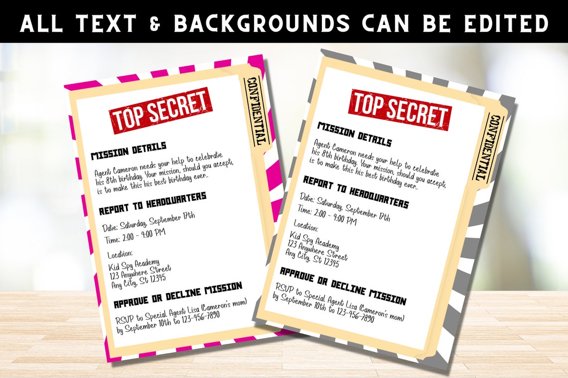 Secret Agent Invitation Spy Party Invite Top Secret - Etsy