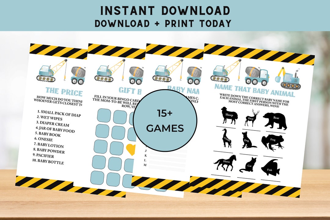 Construction Baby Shower Game Bundle - Blue Under Construction Theme ...