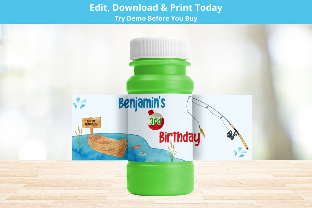Fish Party Bubble Label - Reel Fun Favors - Custom Bubbles Sticker ...