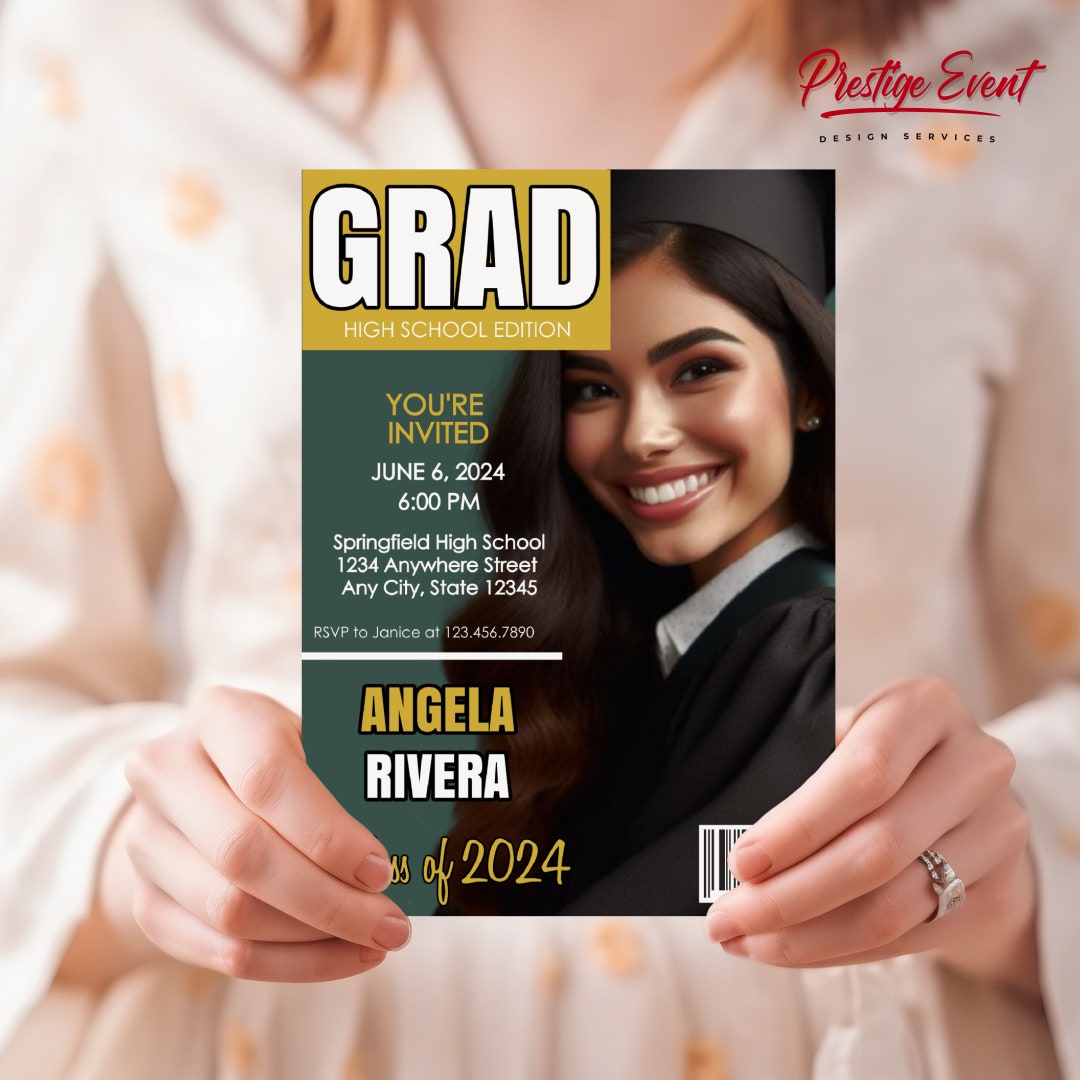Grad Magazine Cover Invitation, Class of 2025 Graduation Poster, High ...