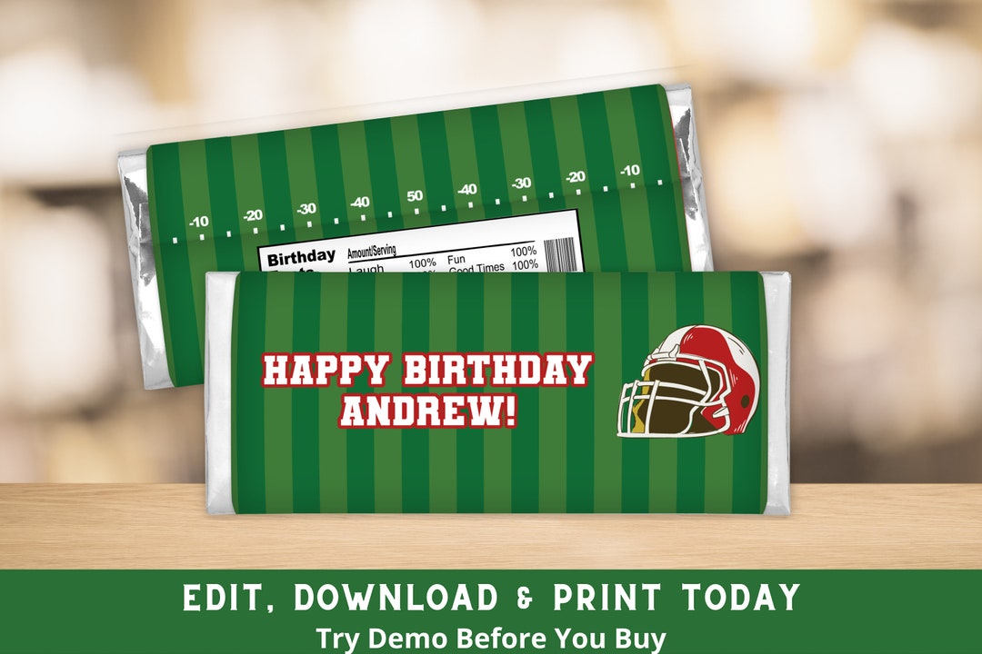 Football Chocolate Wrapper - Football Party Favors - Editable Chocolate ...