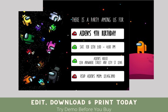Among Us Invitation - Birthday Invite - Personalized Among Us Birthday ...