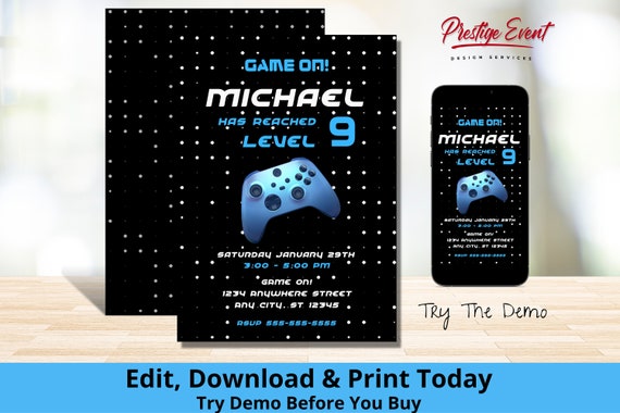 Gamer Birthday Invitation - Game On Invite - Video Game Theme Birthday ...