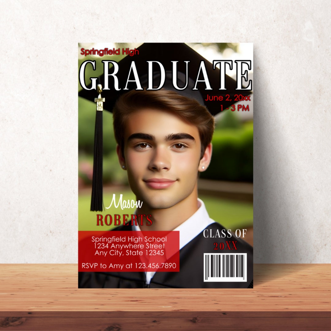 Graduate Magazine Cover Invitation, Grad Party Invite, Class of 2025 ...
