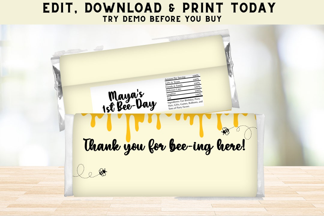 Bee Chocolate Wrapper - Bee-day Party Favors - Bumble Bee Party - Candy ...