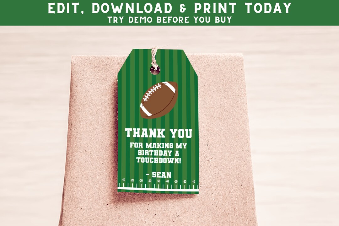 Football Favor Tags Football Gift Tag Football Thank You - Etsy