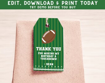 Football Birthday Thank You Tag - Etsy