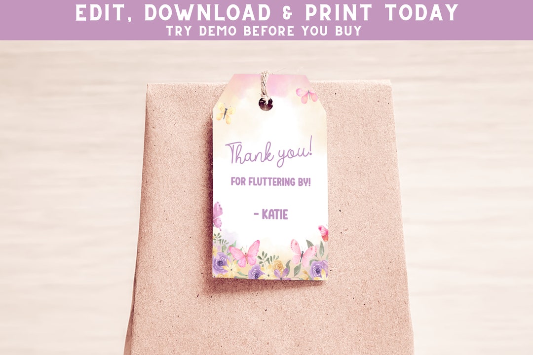 Butterfly Favor Tag - Butterfly Thank You Tag - Butterfly Party ...