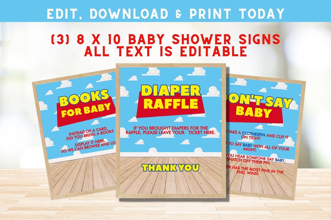 Boy Story Diaper Raffle Sign Don't Say Baby Sign Books for Baby Sign ...
