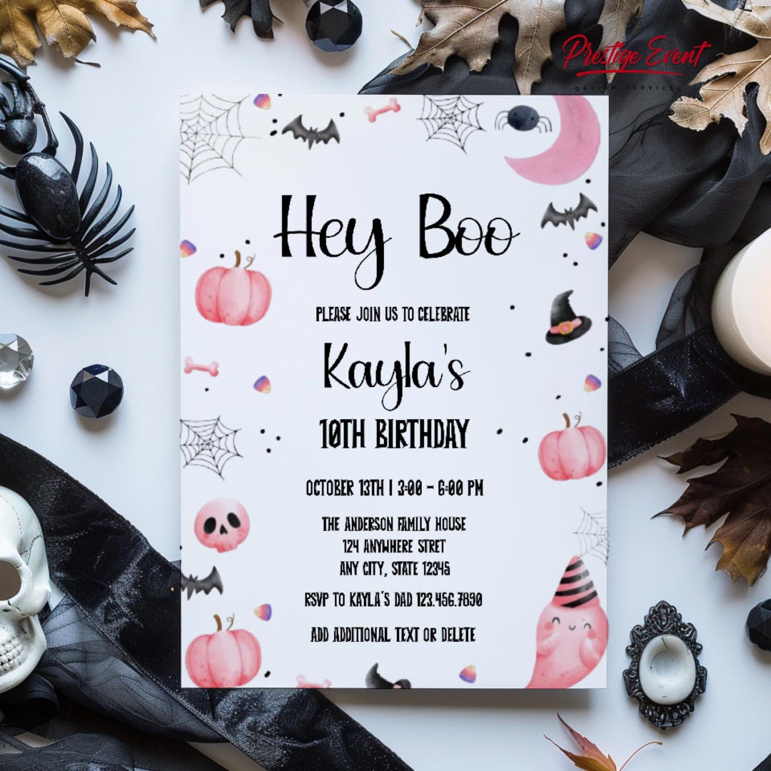 Spooktacular Birthday Invitation - Pink Halloween Birthday Invite - Hey ...
