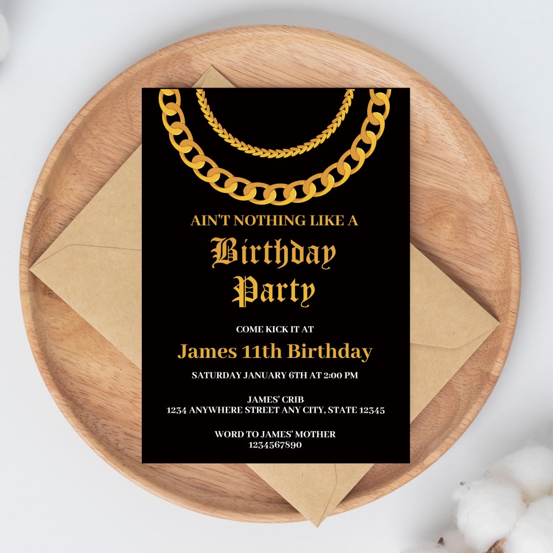 90s Hip Hop Birthday Invitation: Gold Chain Gangsta Party (digital ...