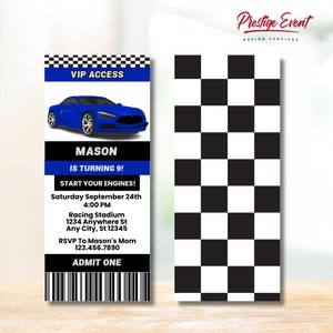 Blue Racing Theme Ticket Invitation, Race Car Birthday Party Invite ...