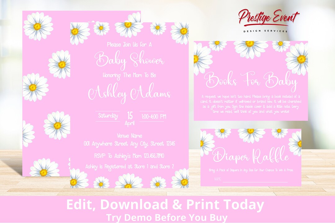 Daisy Baby Shower Invitation Bundle: Spring Floral Theme (digital ...
