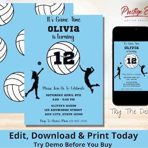 Volleyball Birthday Invitation - Volleyball Party Invite - Volleyball ...