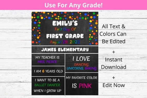 Back To School 2022 School Sign - Confetti School Sign - First Day Of ...