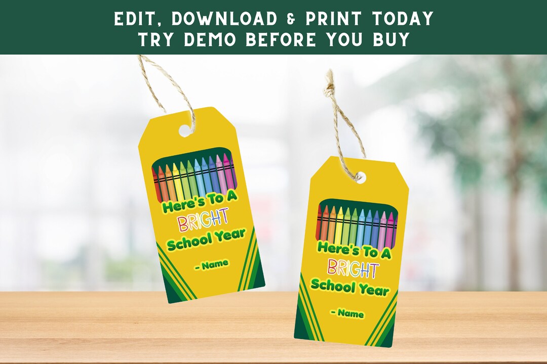 Crayon Back to School Favor Tag Classroom Welcome Back Gift Printable ...
