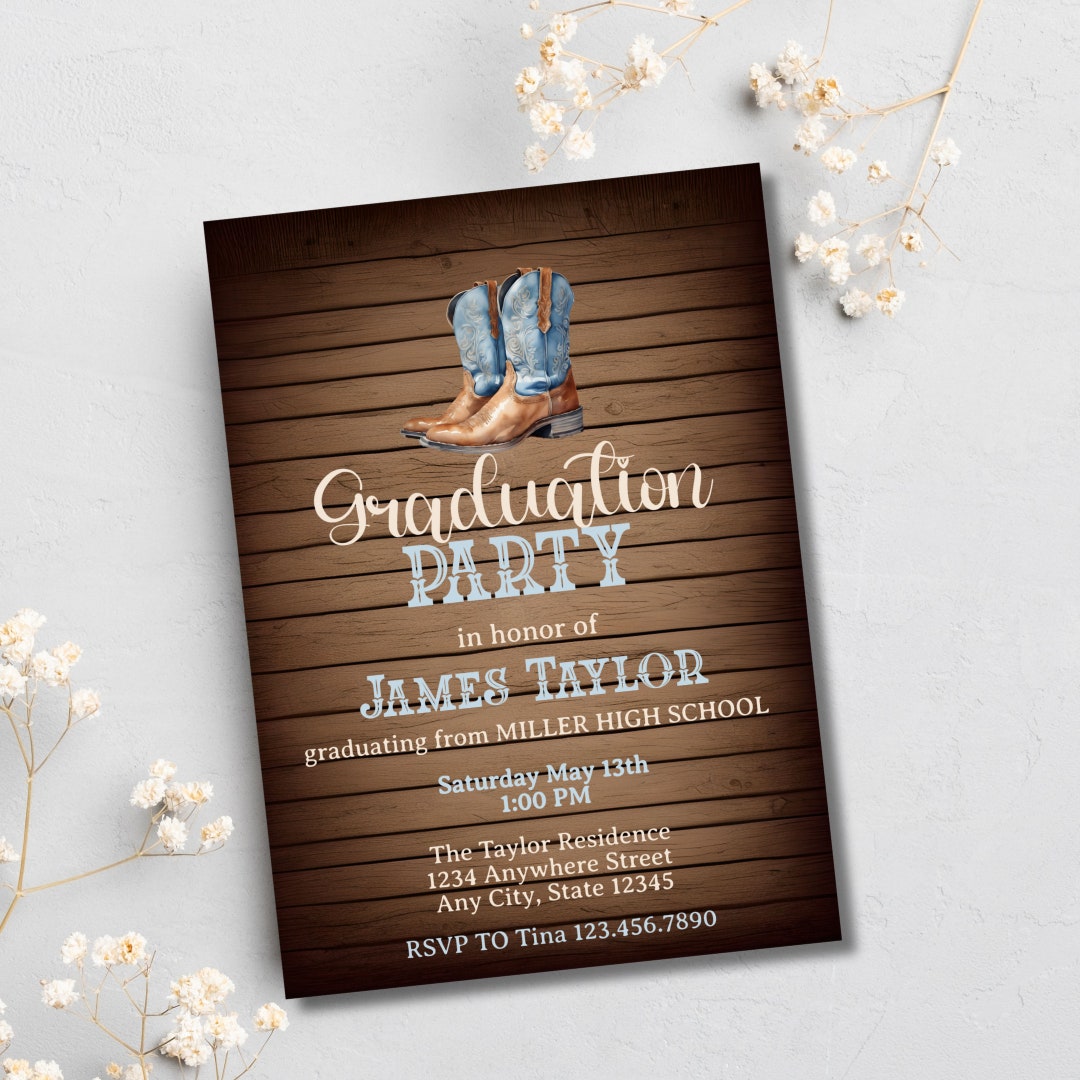 Western Graduation Party Invitations, Cowboy Class of 2025 Cards ...