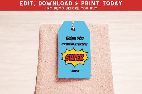 Superhero Favor Tags - Comic Book Thank You Tags - Kids Favor Tags ...