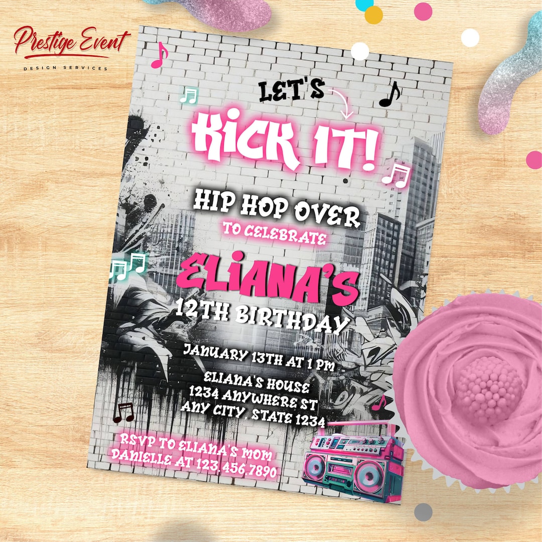 Hip Hop Invitation, Graffiti Birthday Party Invite, Girl's Hip Hop ...