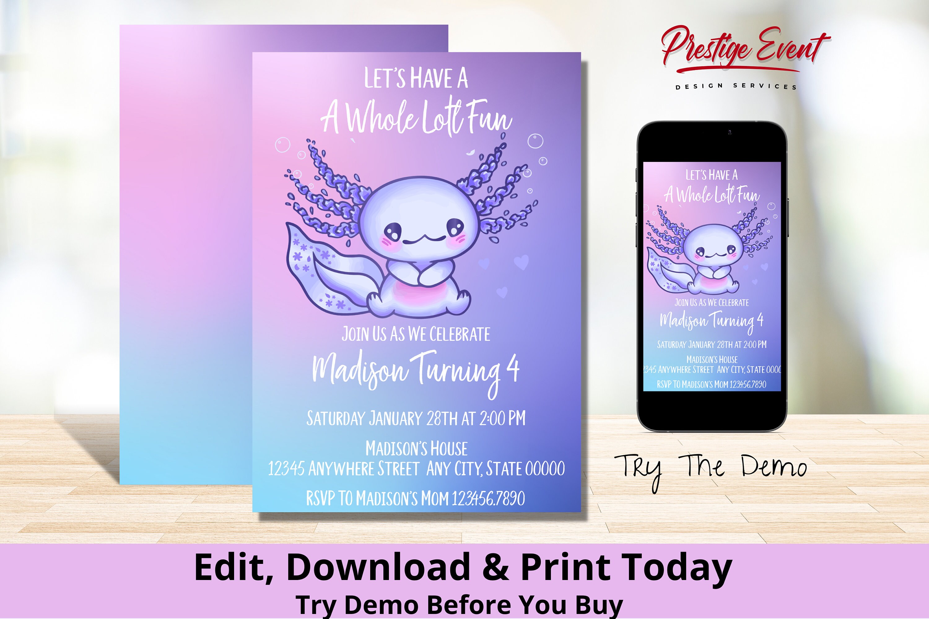 Axolotl Birthday Invitation Axolotl Party Purple Axolotl - Etsy Australia