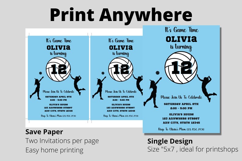 Volleyball Birthday Invitation Volleyball Party Invite - Etsy