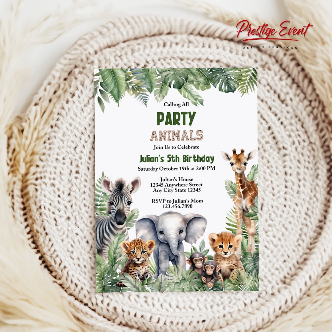 Jungle Safari Birthday Invitation, Wild One Party Animals Invite ...