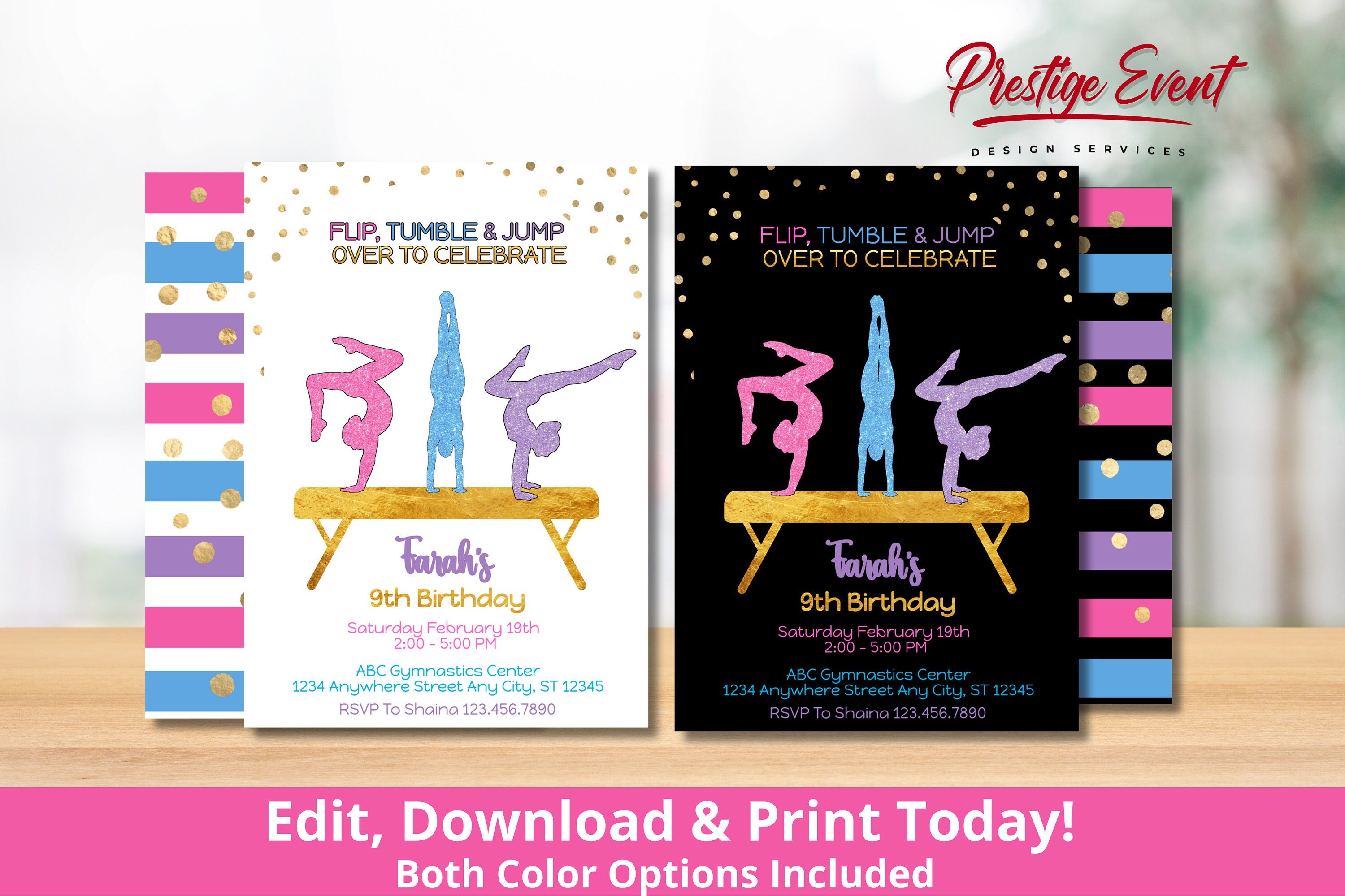 Gymnastics Birthday Invitation: Editable Party Invite (digital Download ...