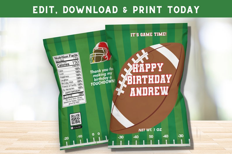 Football Chip Bags Football Potato Chip Wrapper Football - Etsy
