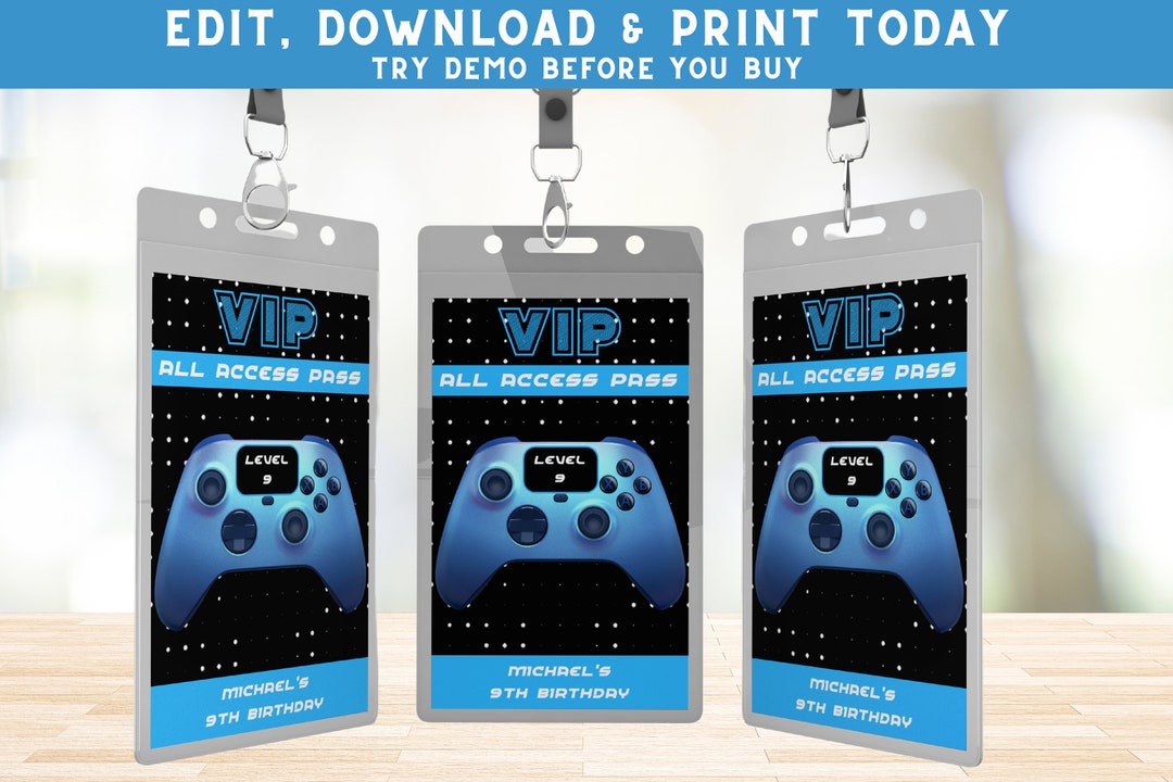 Gamer Access Badge - VIP Birthday Pass - Video Game All Access Pass ...