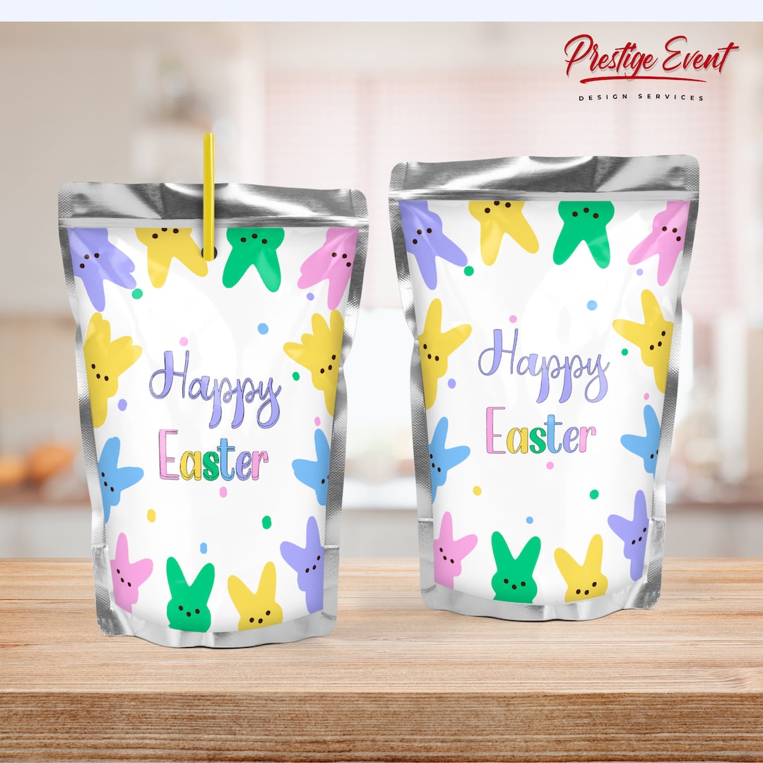 Easter Peeps Juice Pouch Label, Printable Juice Snack Stickers, Easter ...
