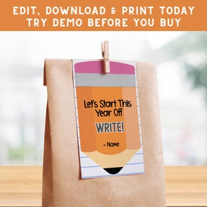 Back to School Tag Printable - First Day of School Pencil Gift Tag ...