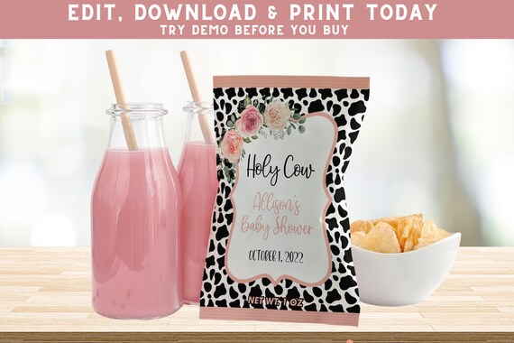 Cow Babyshower Chip Bag - Western Chip Bag Wrapper - Custom Chip Bag ...